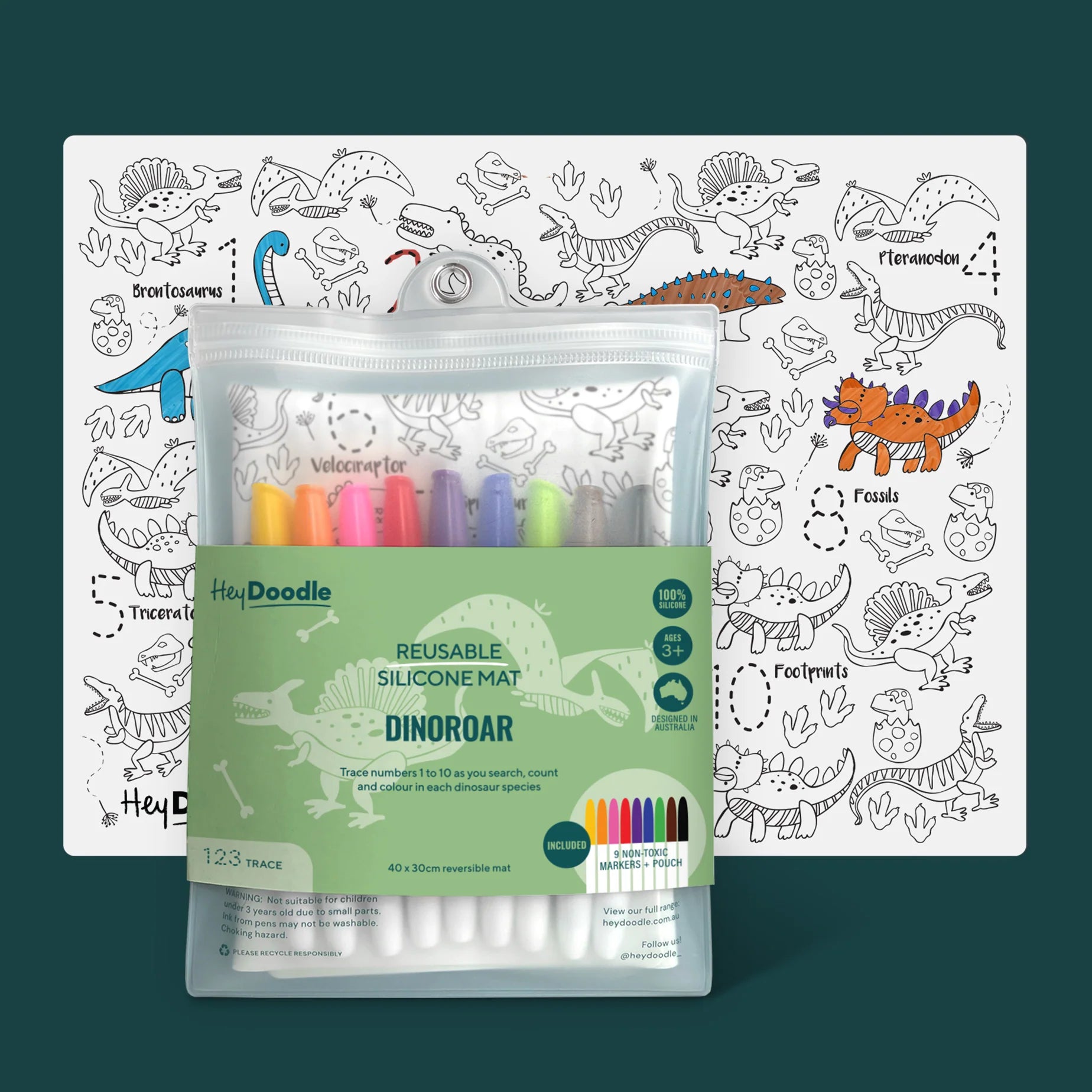 DINOROAR 123 Dinosaur Theme Classic Colouring & Doodle Mat – Christian ...